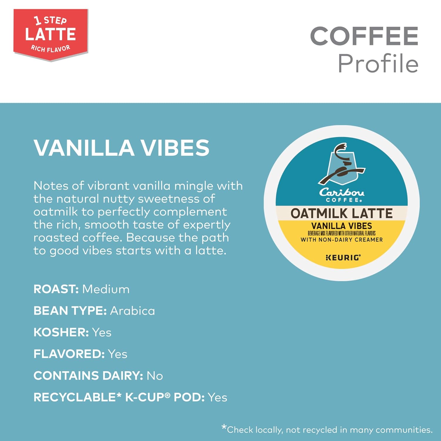 Caribou Coffee Vanilla Vibes Oatmilk Latte, One Step Latte Single Serv ...